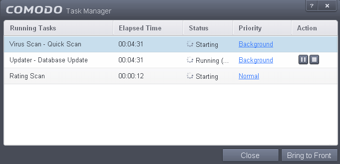 Manage CIS Tasks, Database Management, Task List Software | Internet Security v6.2